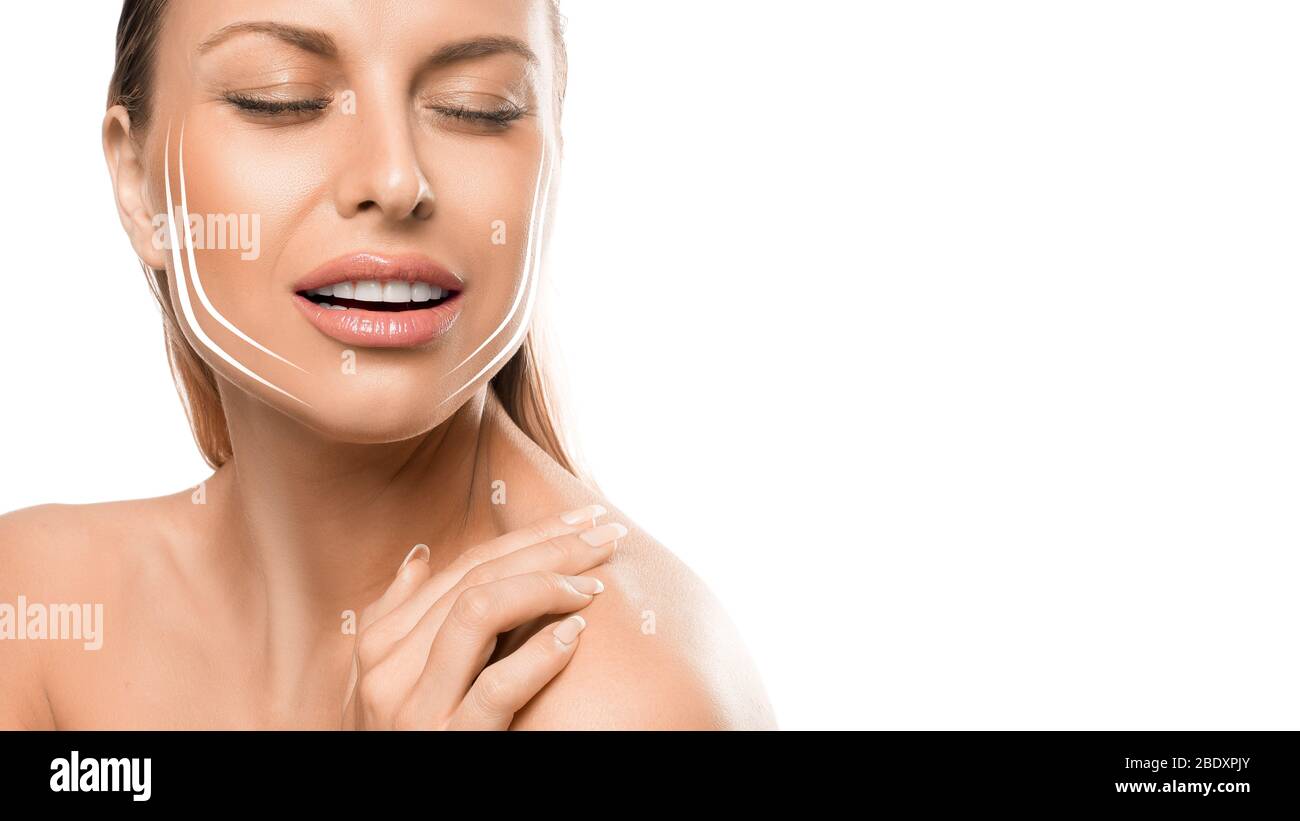 Close up portrait of caucasian woman with lines on the face. Beauty ...