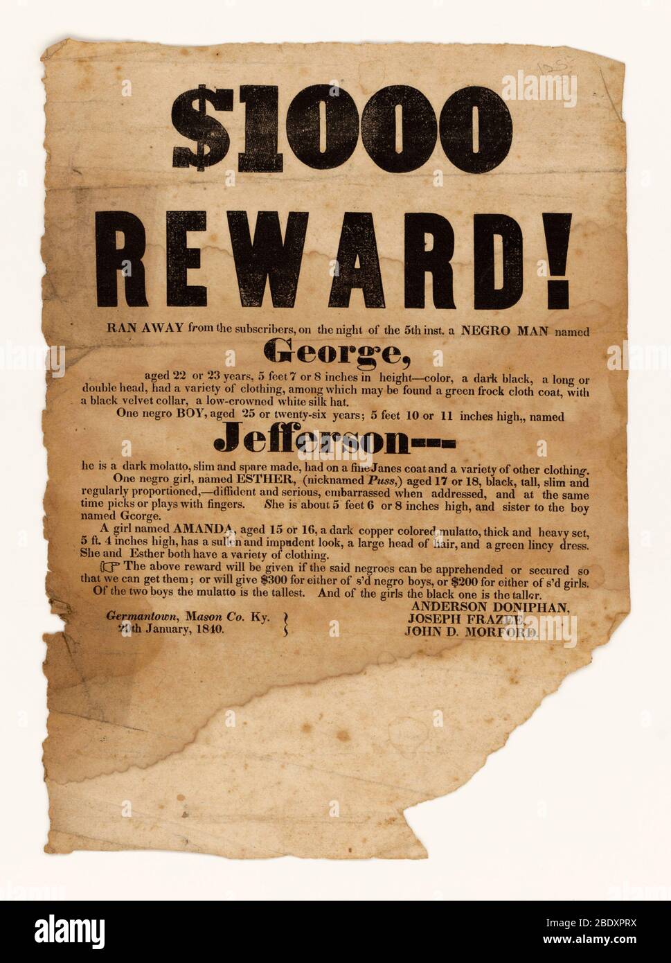 Reward for Fugitive Slave Poster Stock Photo - Alamy