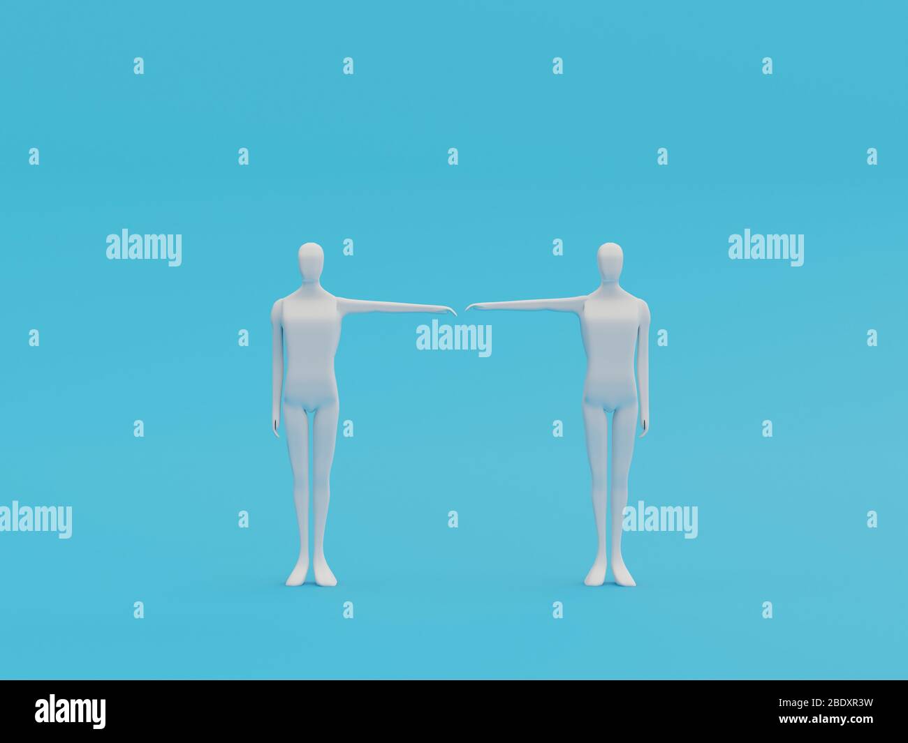 Human figures keeping social distance with arms up - 3d rendering ...