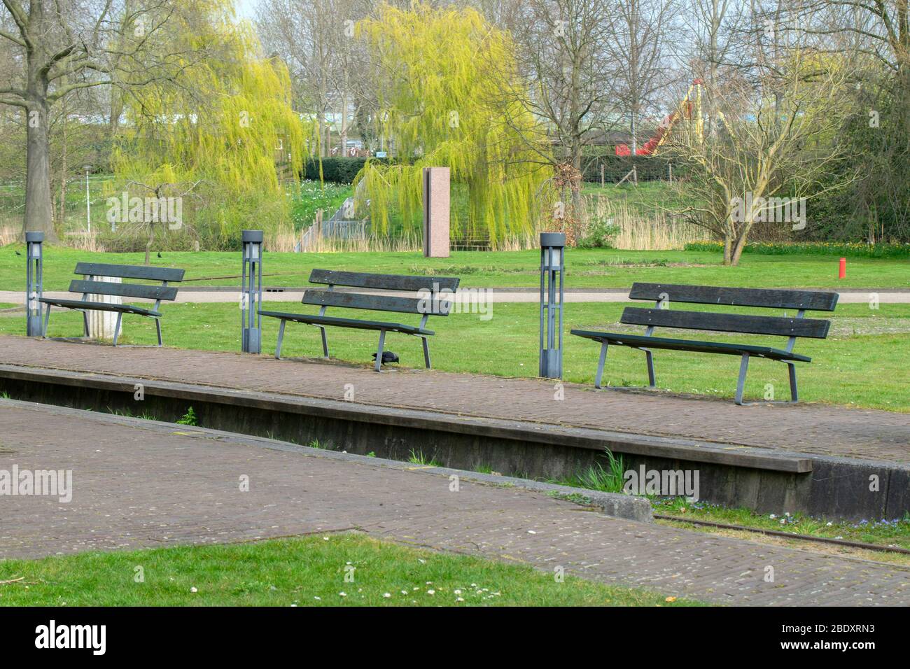 Three Empty Benches At The Amstelpark Amsterdam The Netherlands 2020 ...