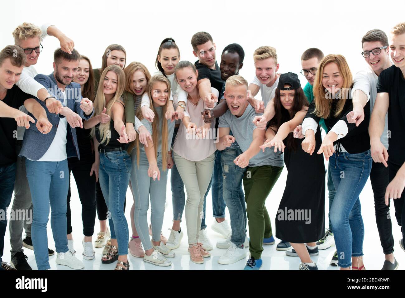 group of diverse young people pointing at one point Stock Photo - Alamy