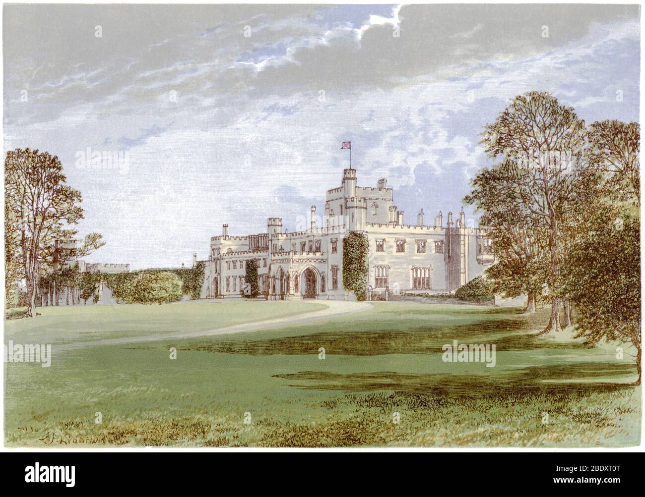 Coloured illustration of Great Moreton Hall near Congleton, Cheshire ...