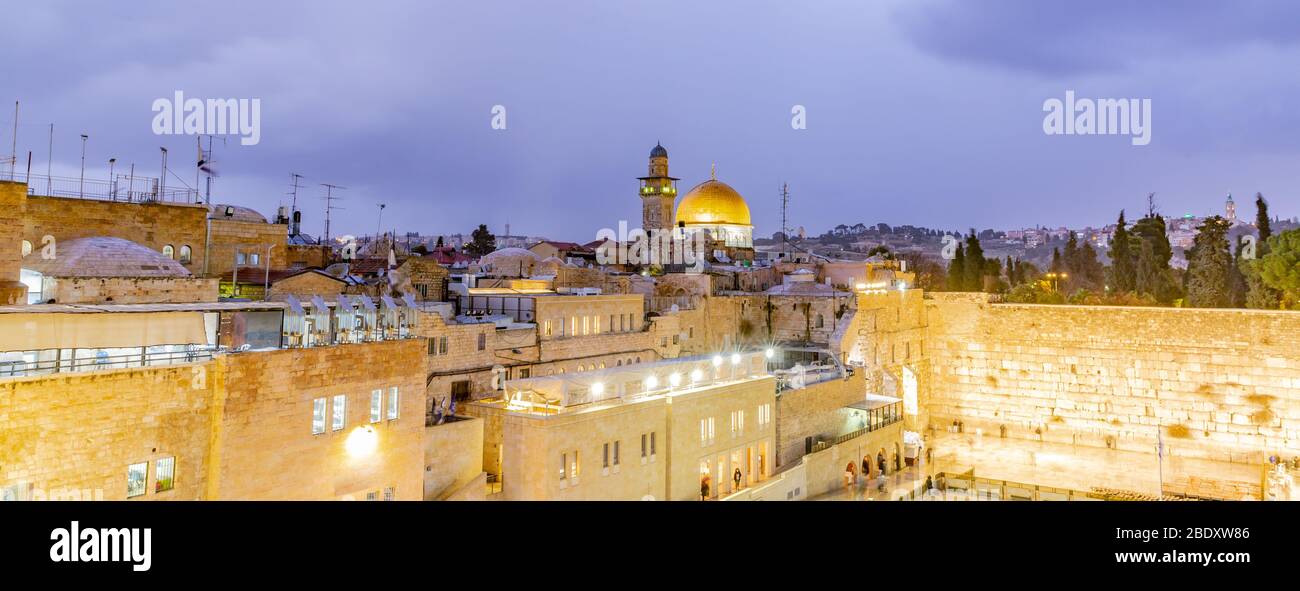 The Temple Mount - Western Wall and the golden Dome of the Rock mosque ...