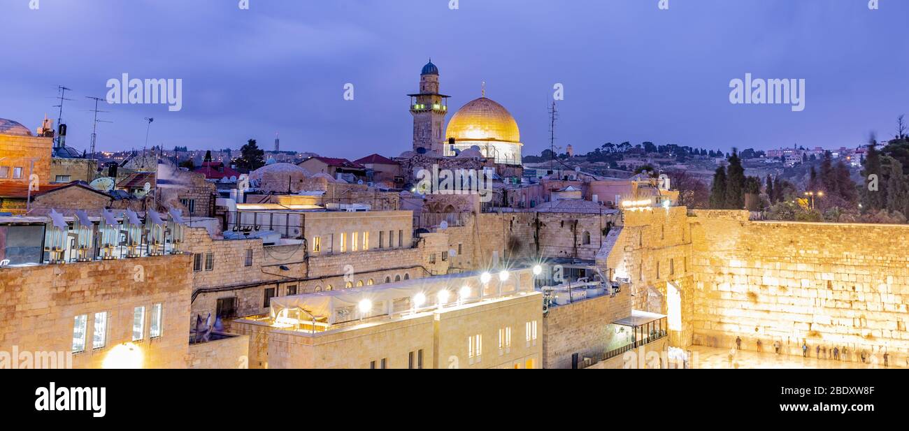 The Temple Mount - Western Wall and the golden Dome of the Rock mosque ...