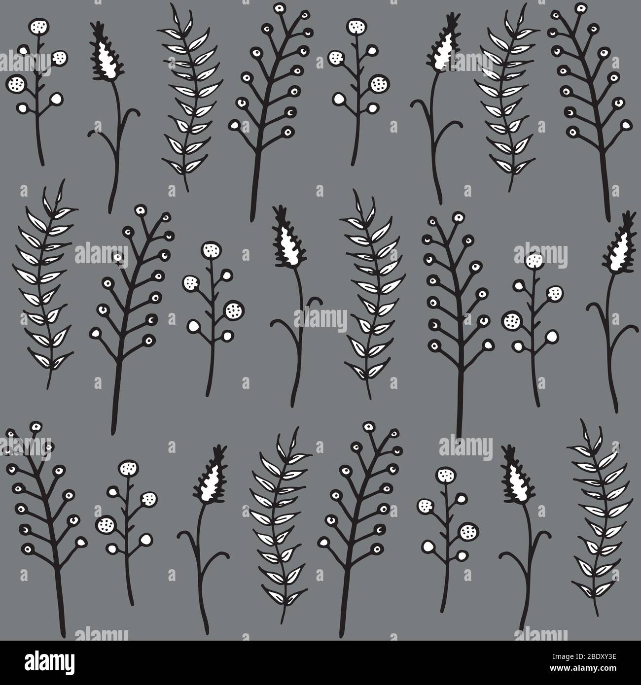 Delicate twigs on grey background. Vintage seamless pattern with twig ...