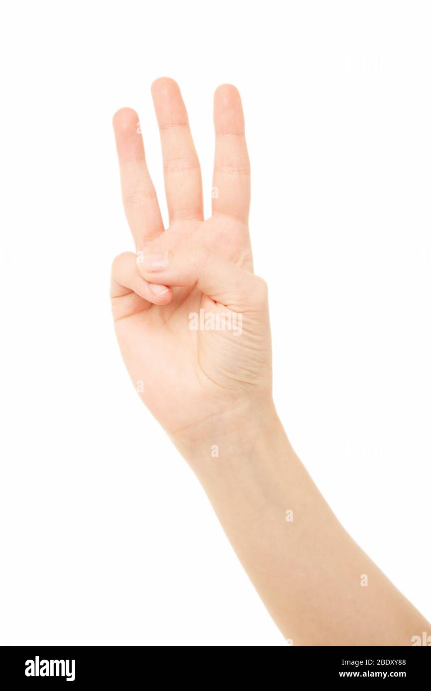 Woman arm, hand gesture, three Stock Photo - Alamy