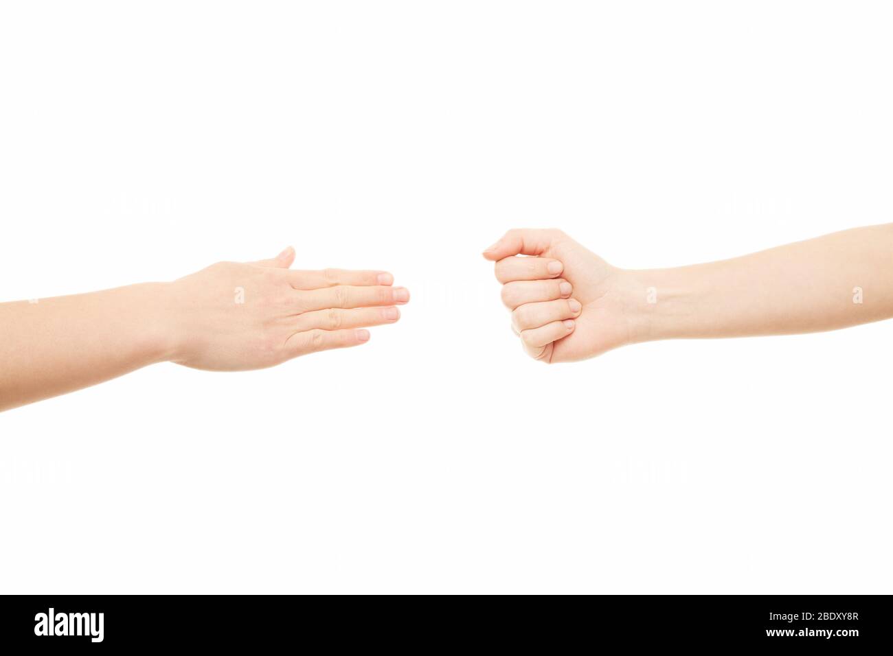 Two women arms, rock paper scissors, hand gesture Stock Photo - Alamy