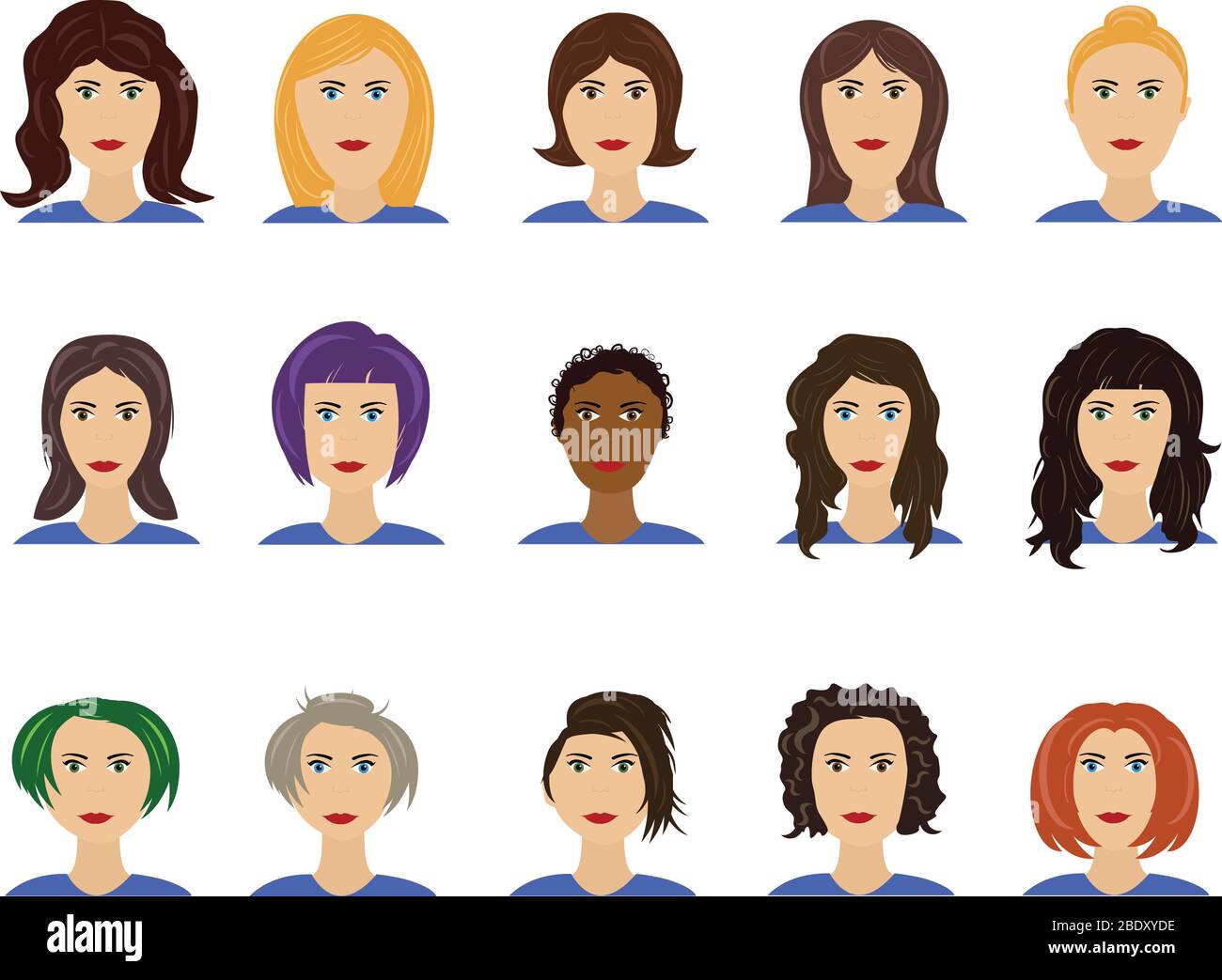 Women avatar faces set with different hairstyle and color Stock Vector ...