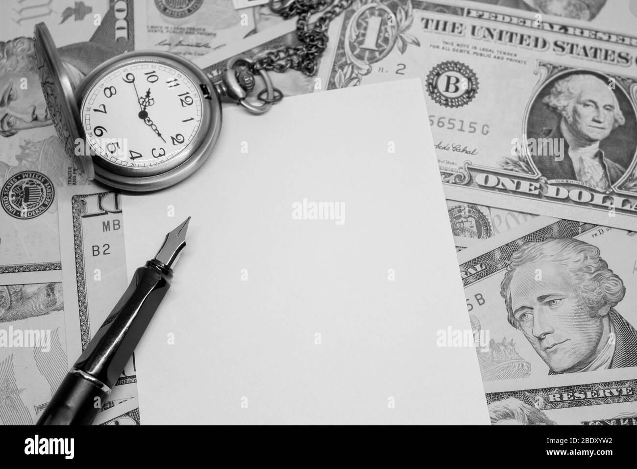 Stack bills on paper Black and White Stock Photos & Images - Alamy