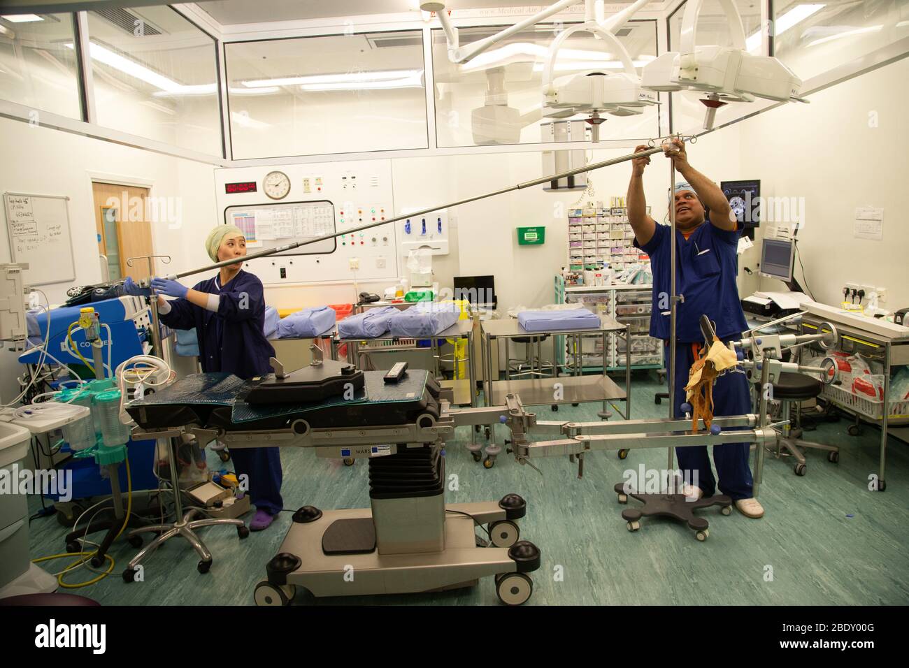 Nurses and Theatre technicians check equipment and prepare the Hospital ...