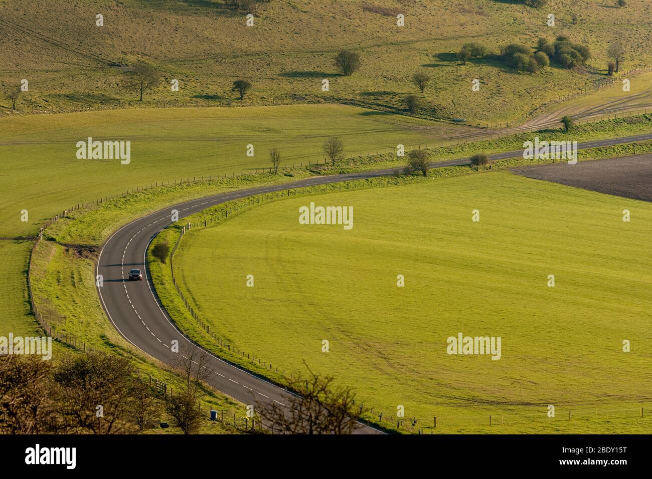 A very quiet A280 road at Longfurlong between Findon and Clapham in ...