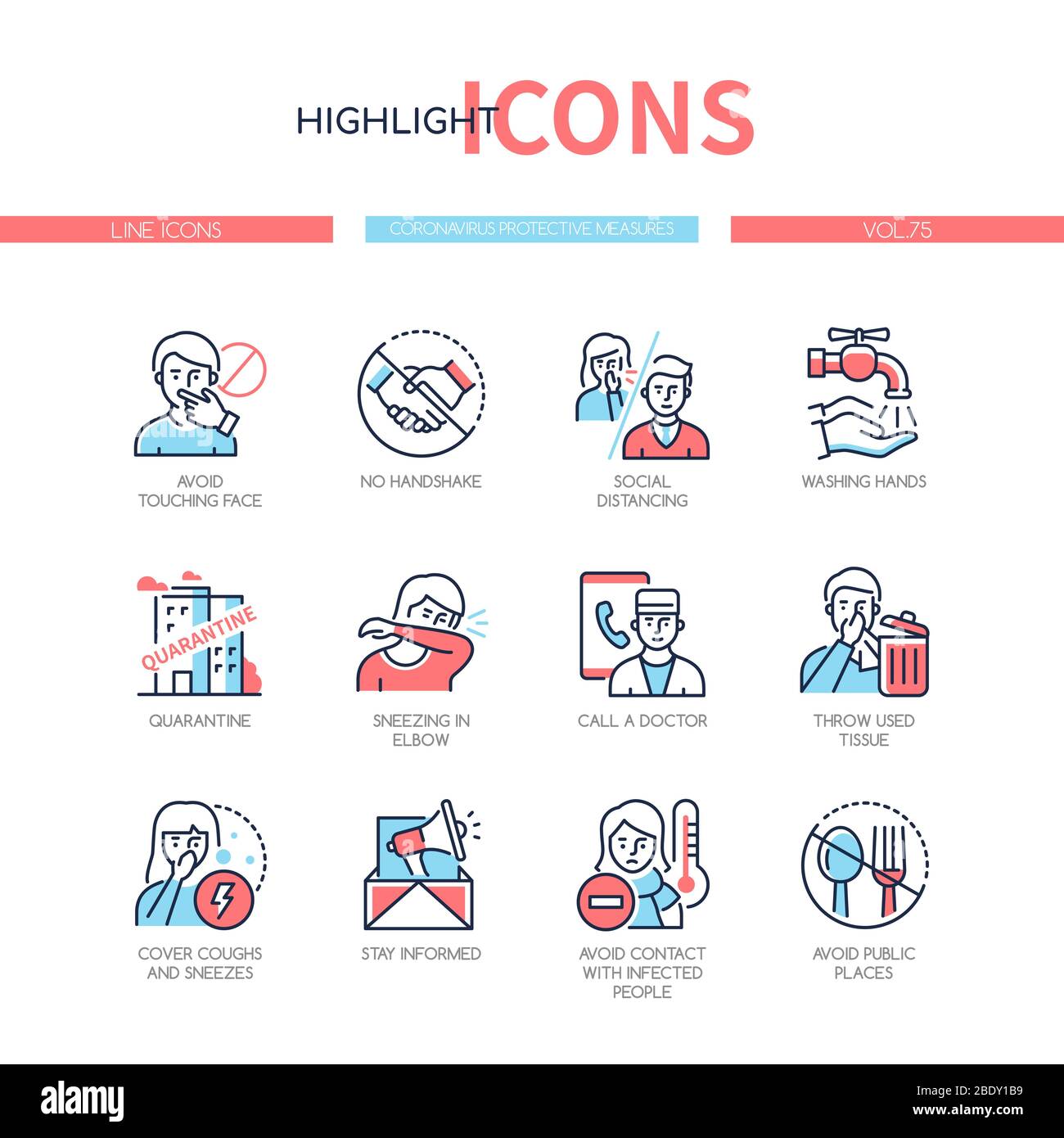 Coronavirus protective measures - colorful line design style icons ...