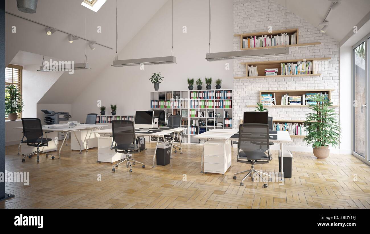 contemporary office interior. 3d rendering design concept Stock Photo ...