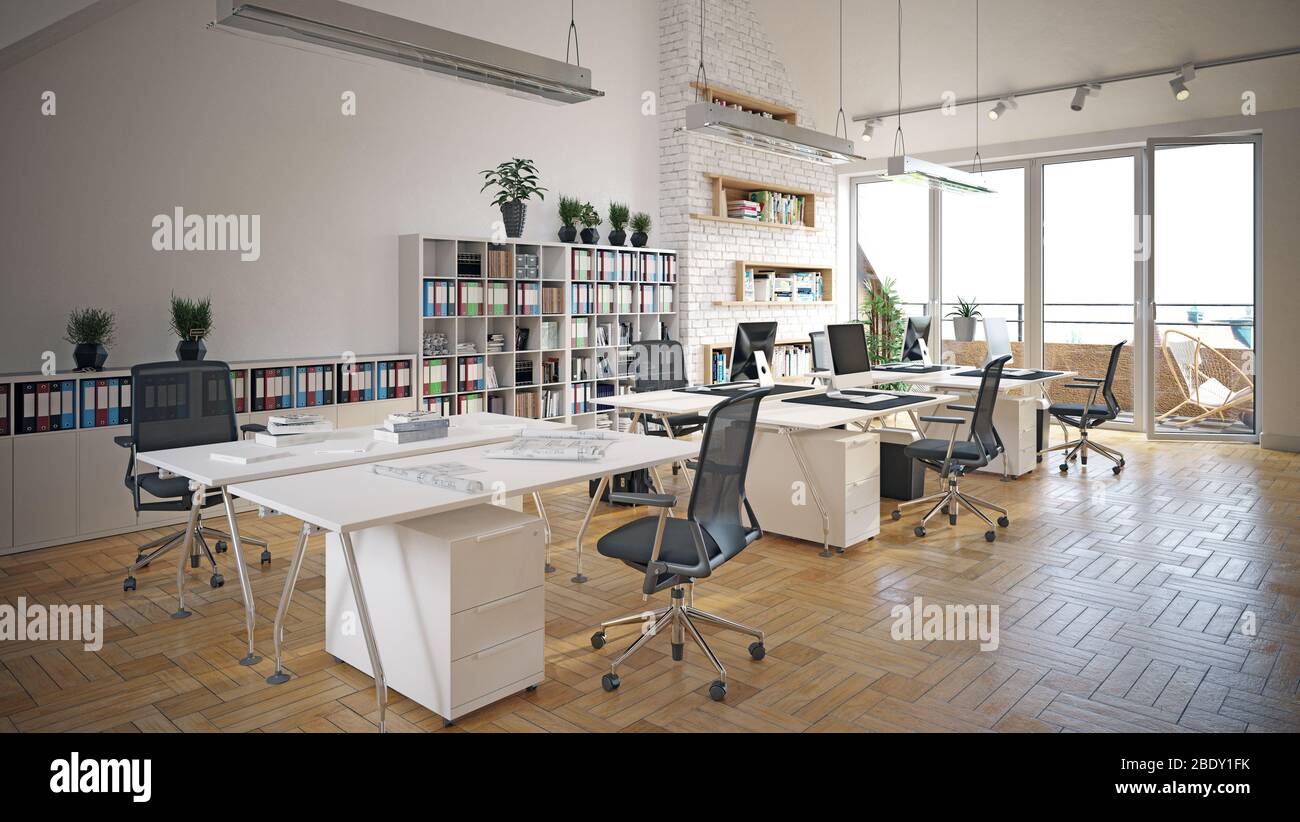 contemporary office interior. 3d rendering design concept Stock Photo ...