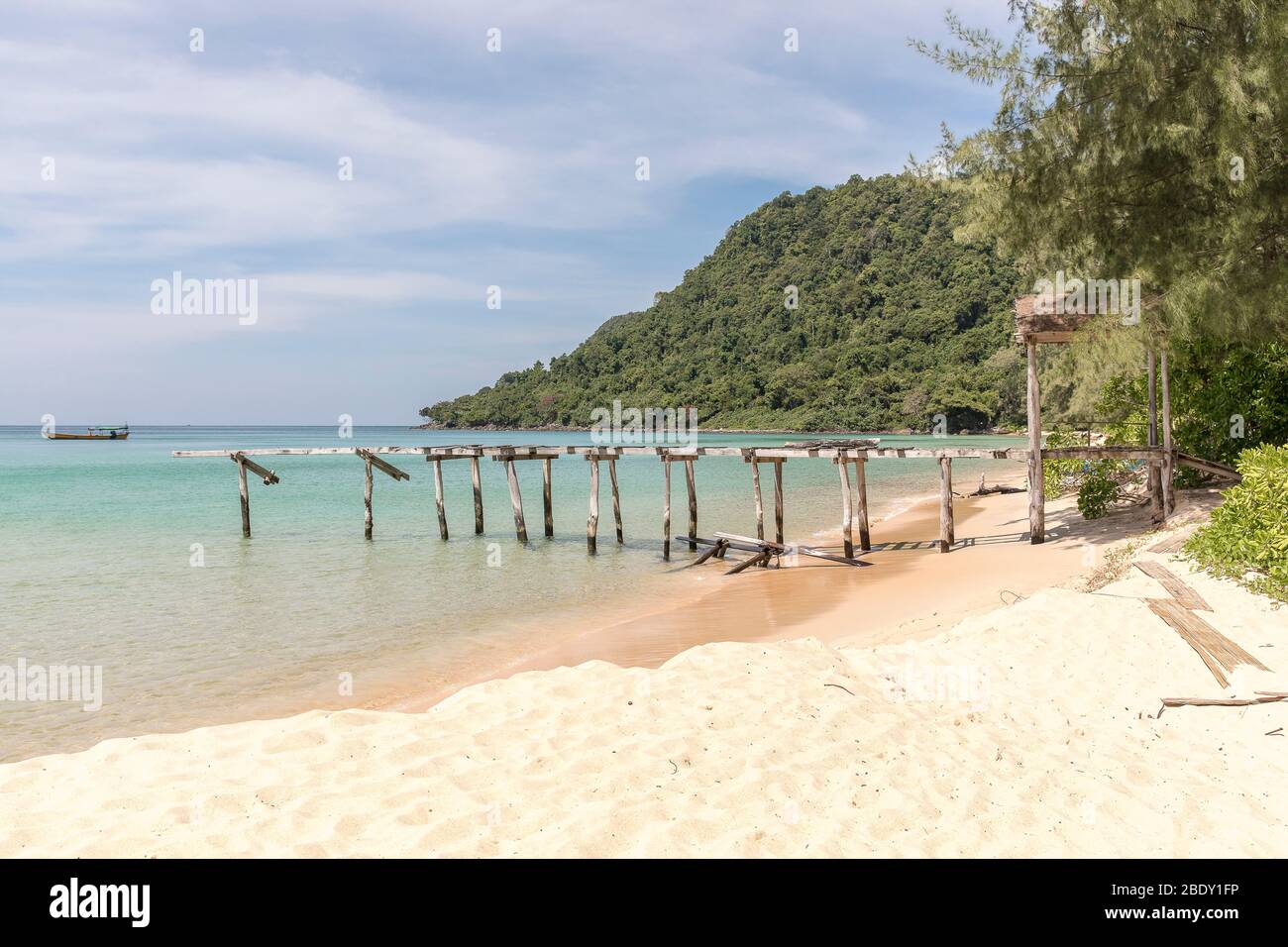 Old wood pier , Sunset beach, koh rong samloem island, sihanoukville ...