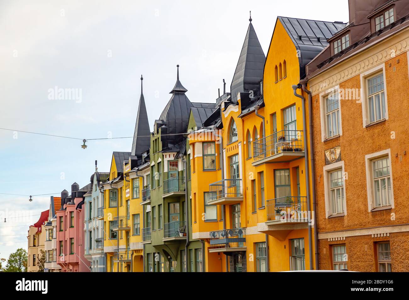 Helsinki colorful houses in Street, Helsinki Finland Stock Photo - Alamy