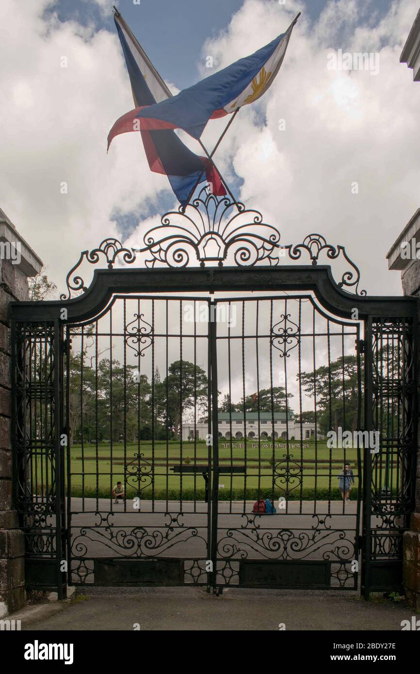 June 5, 2019-Baguio City Philippines : Huge black painted gate with two ...