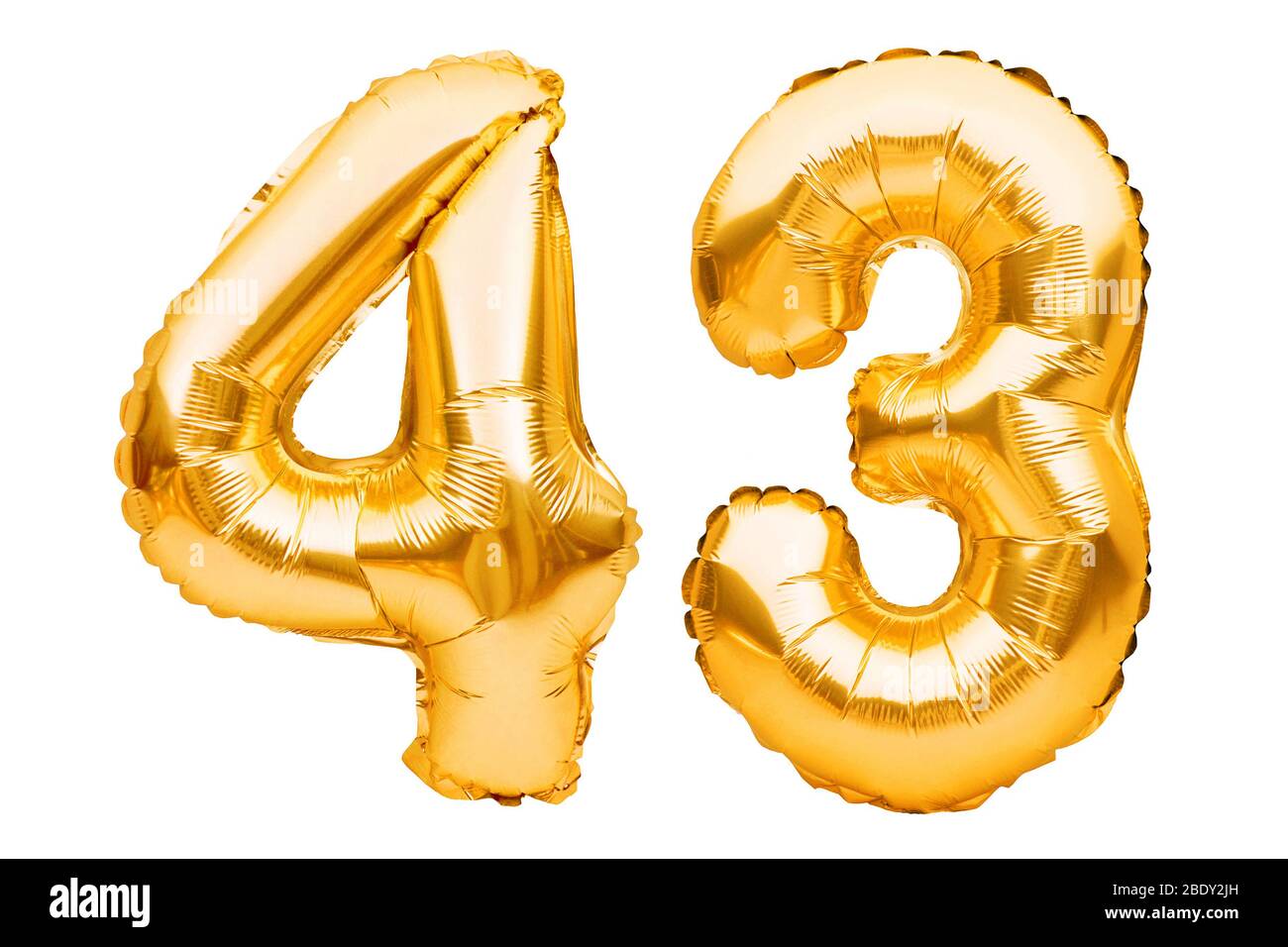Number 43 forty three made of golden inflatable balloons isolated on ...