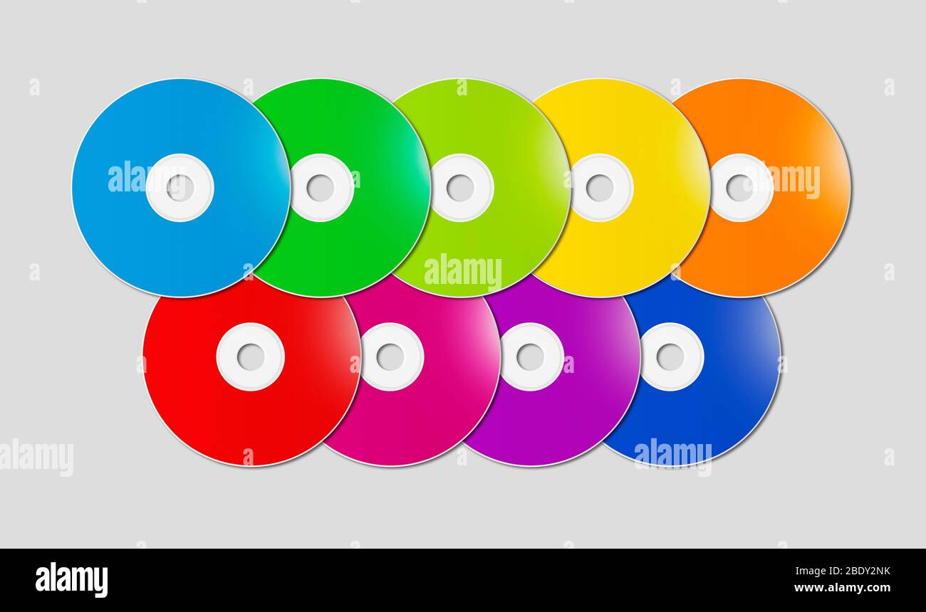 Colorful rainbow CD - DVD range isolated on grey background - mockup ...
