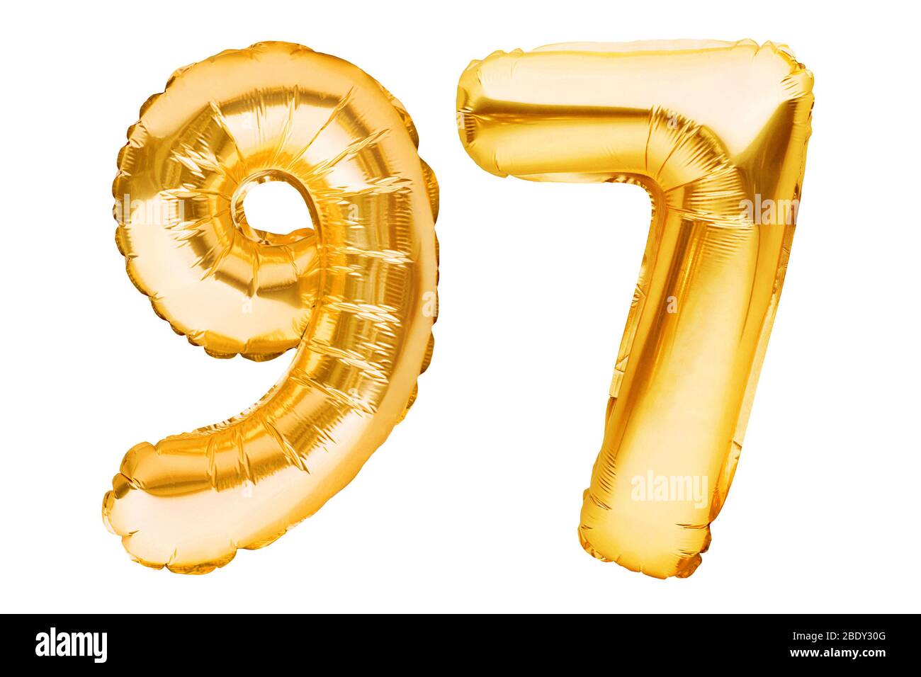 Number 94 ninety seven made of golden inflatable balloons isolated on ...