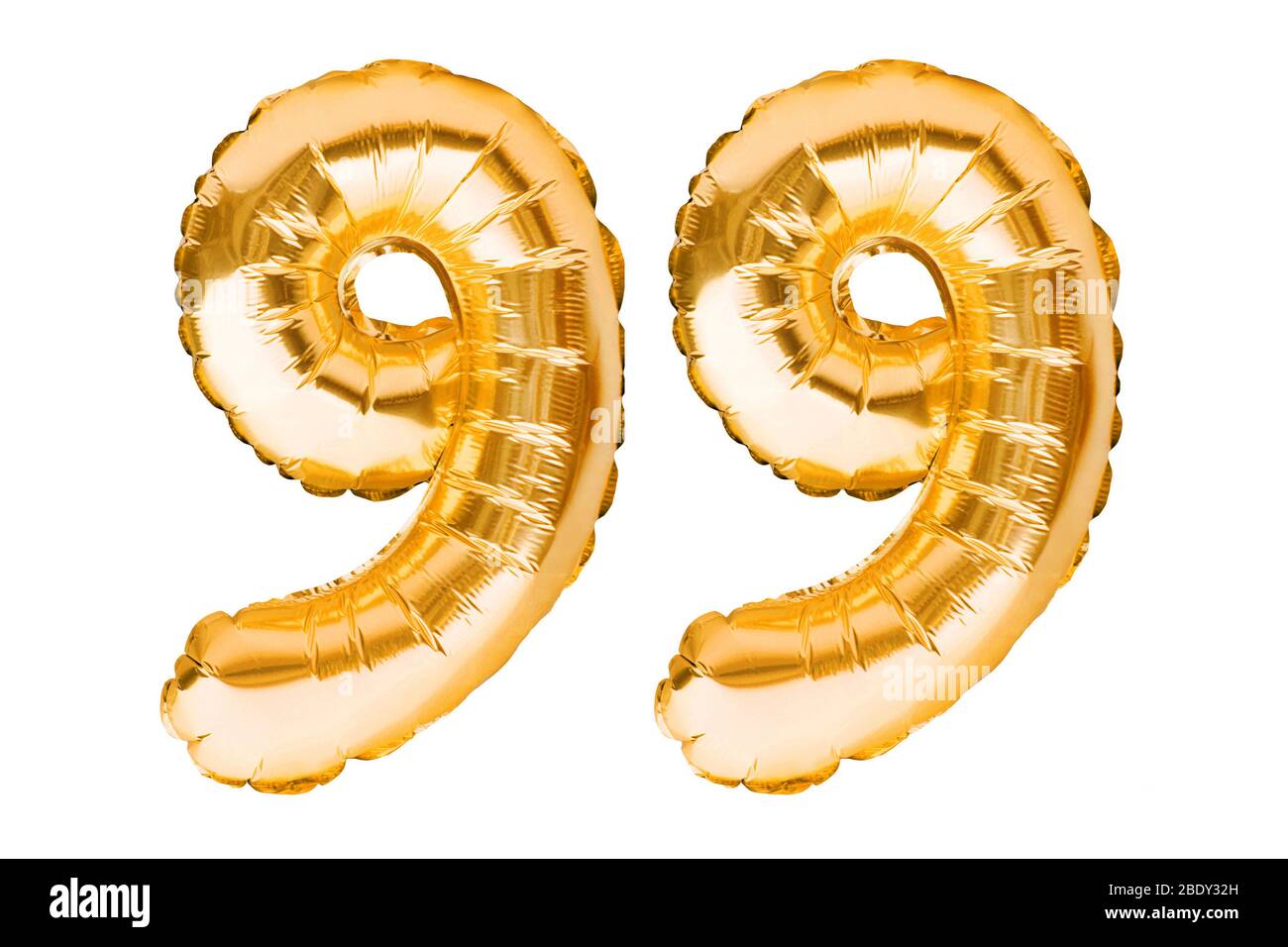 Number 99 ninety nine made of golden inflatable balloons isolated on ...