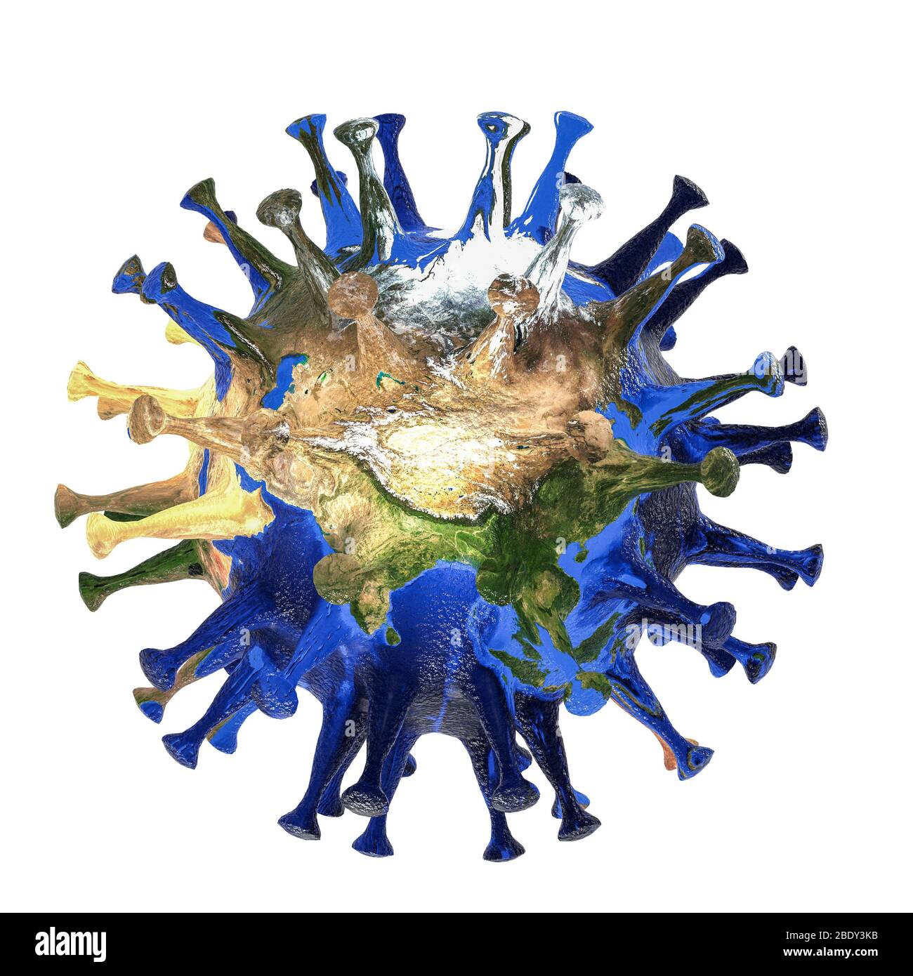 3D render: Corona virus - The planet earth projected onto a corona ...