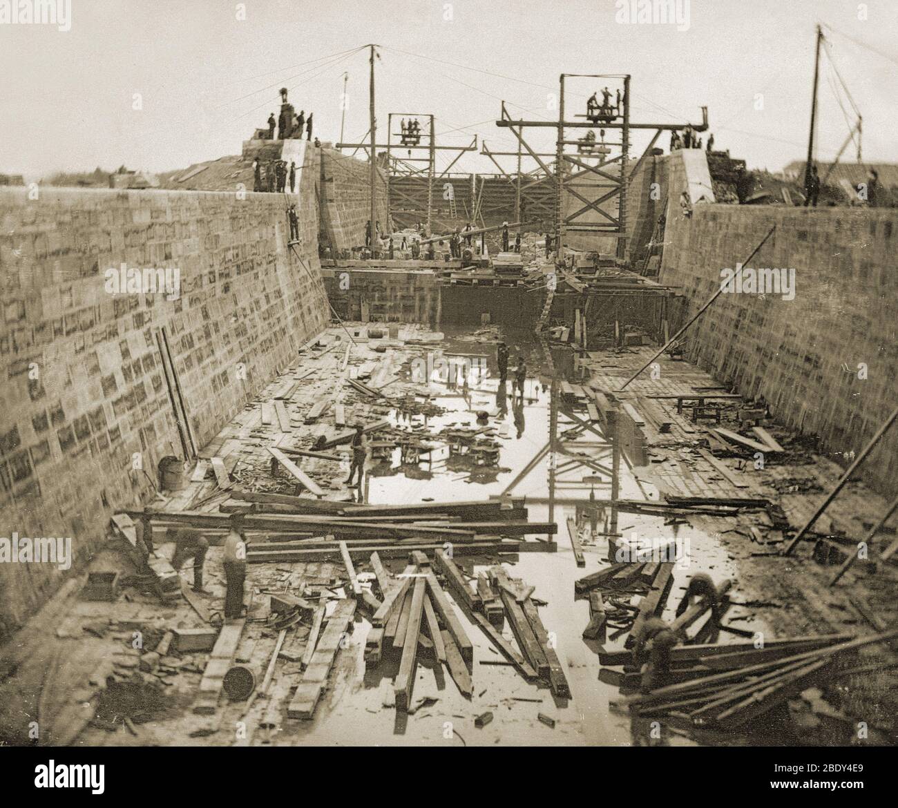 Canal Lock Under Construction, 1849 Stock Photo - Alamy