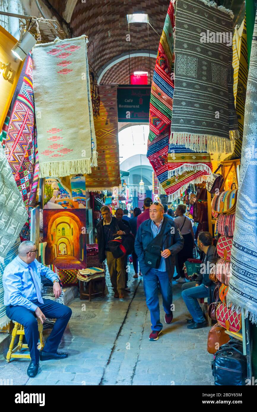 Carpet shop in the medina. Tunis city. Tunisia, Africa Stock Photo - Alamy