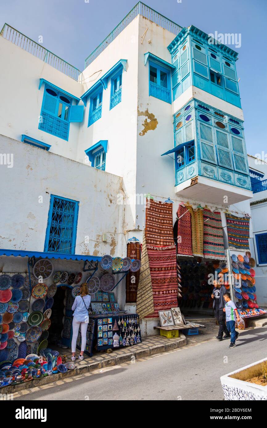 Street view. Sidi Bou Said village. Tunisia, Africa Stock Photo - Alamy
