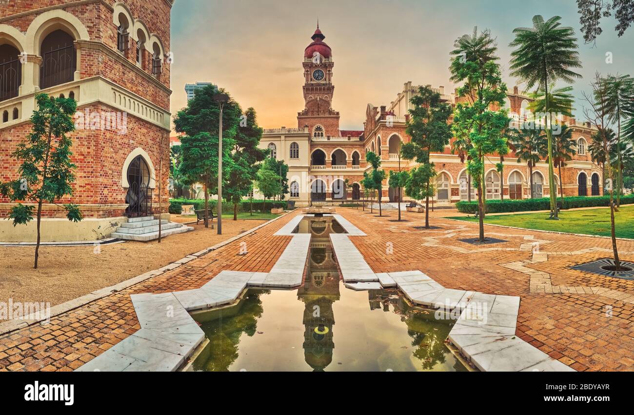 Sunset view from pedestrian bridge of Sultan Abdul Samad Building at ...