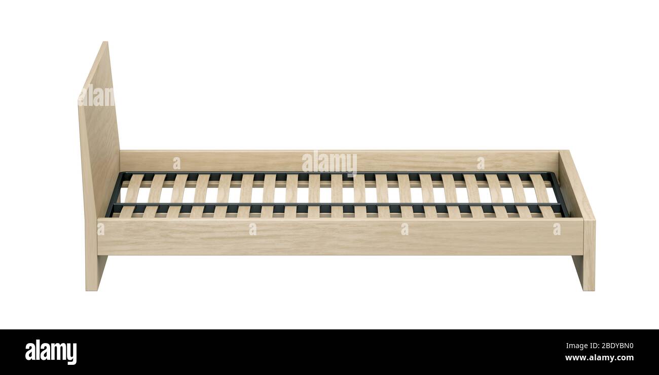 Side view of bed with wooden slats, isolated on white background Stock ...