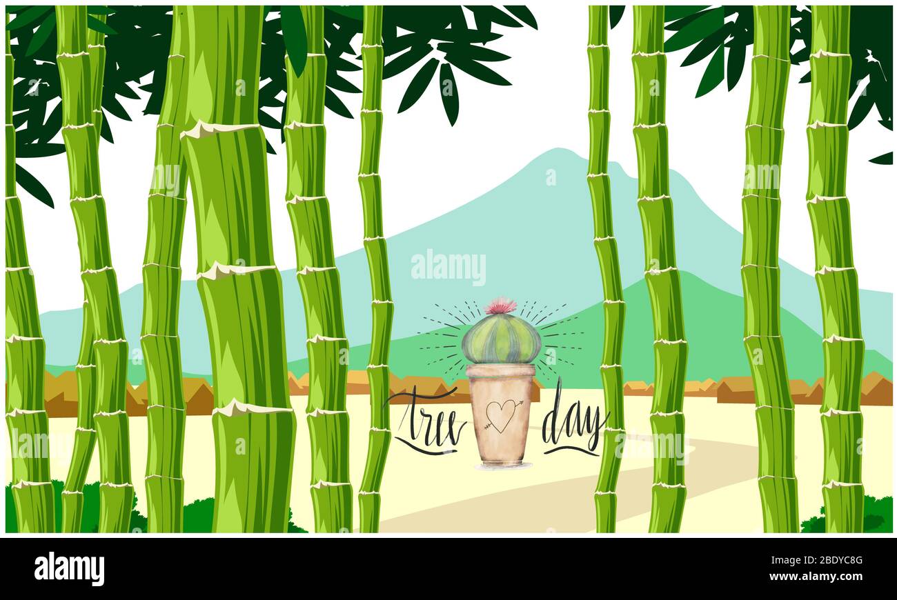 long bamboo tree with small plants on tree day Stock Photo - Alamy