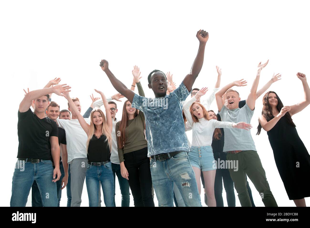 large group of diverse young people showing their success Stock Photo ...