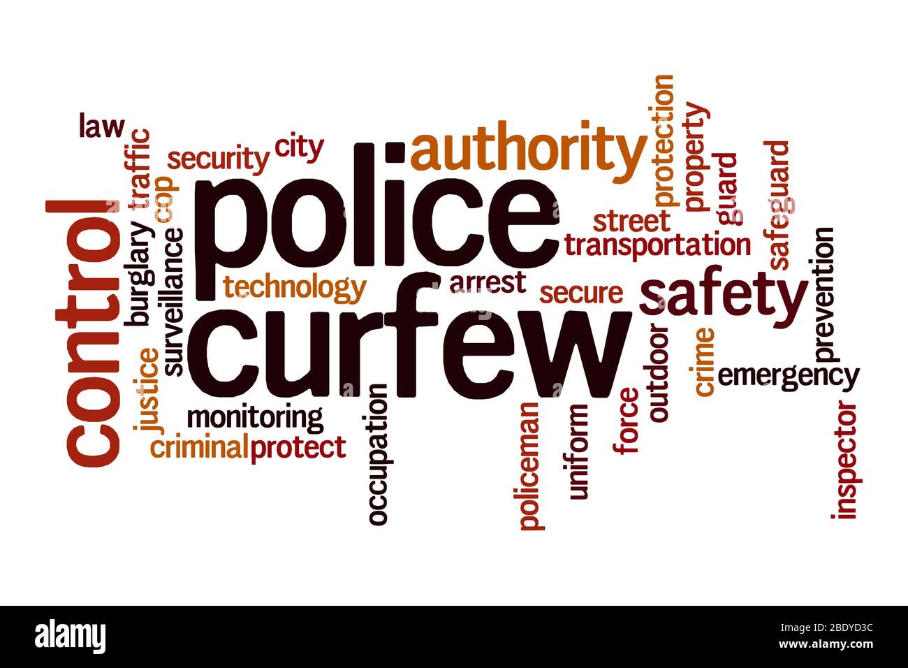 Police curfew word cloud concept on white background Stock Photo - Alamy