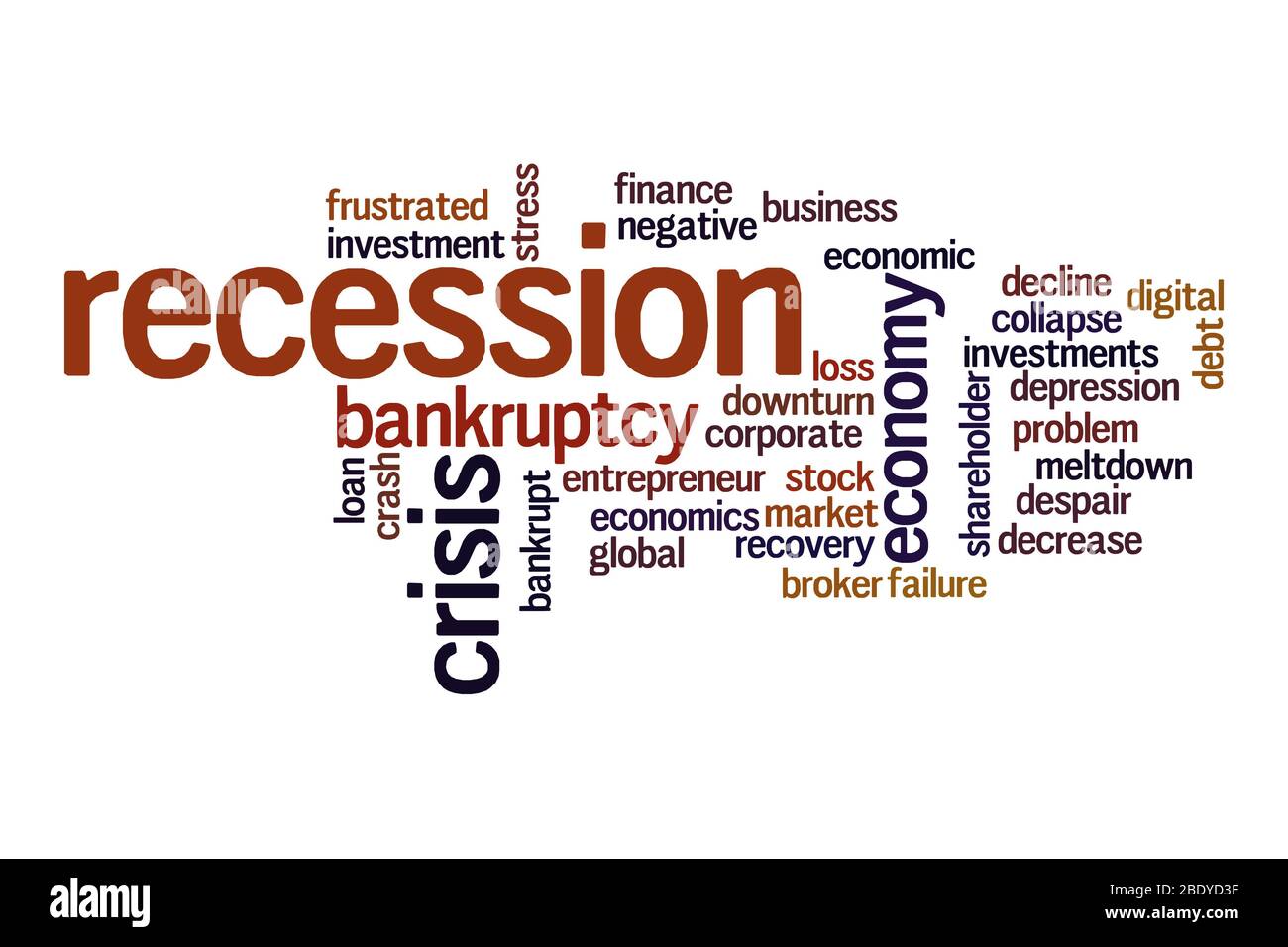 Recession word cloud concept on white background Stock Photo - Alamy