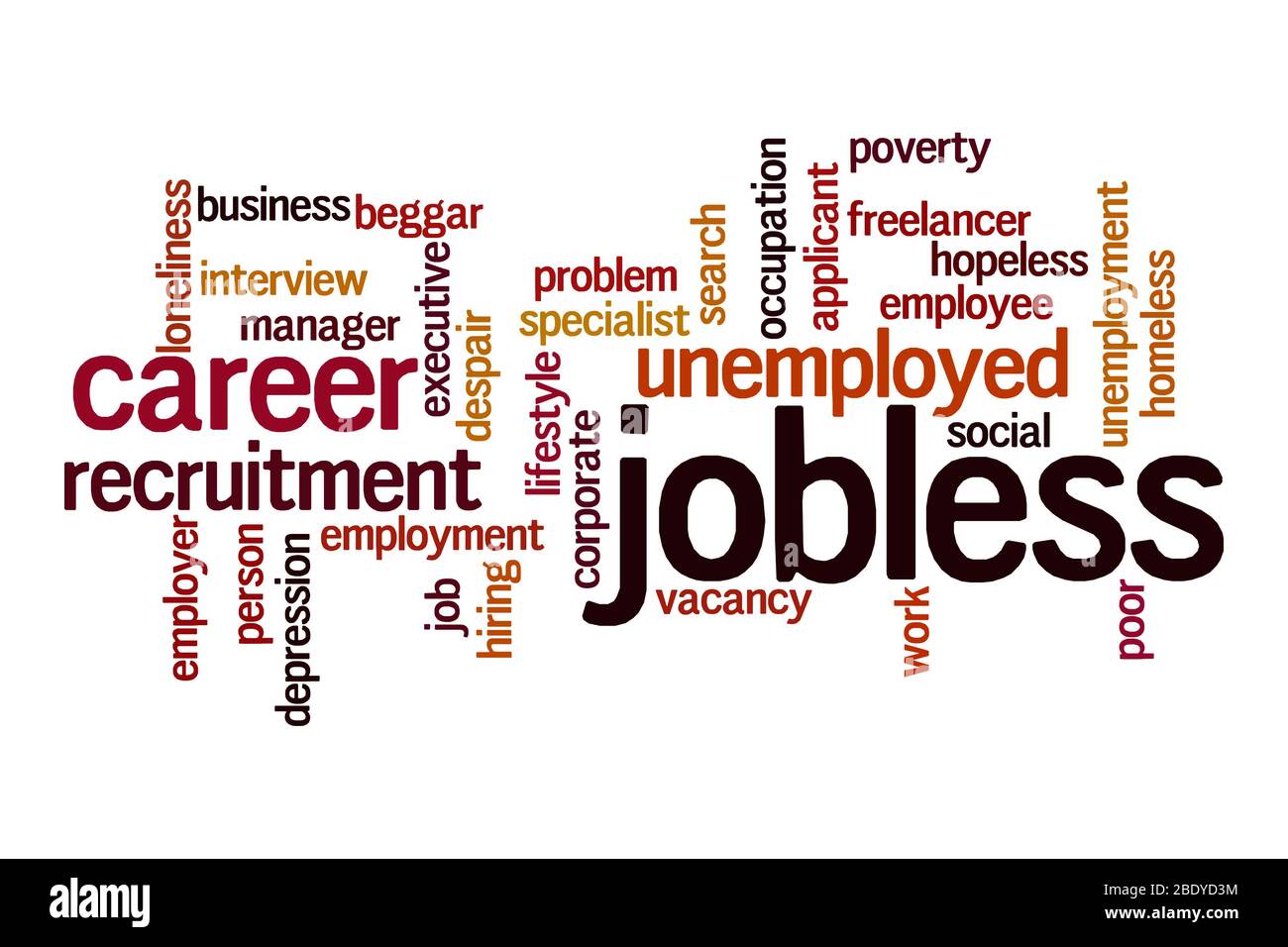 Jobless word cloud concept on white background Stock Photo - Alamy