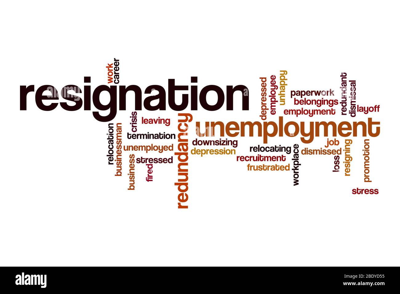 Resignation word cloud concept on white background Stock Photo - Alamy
