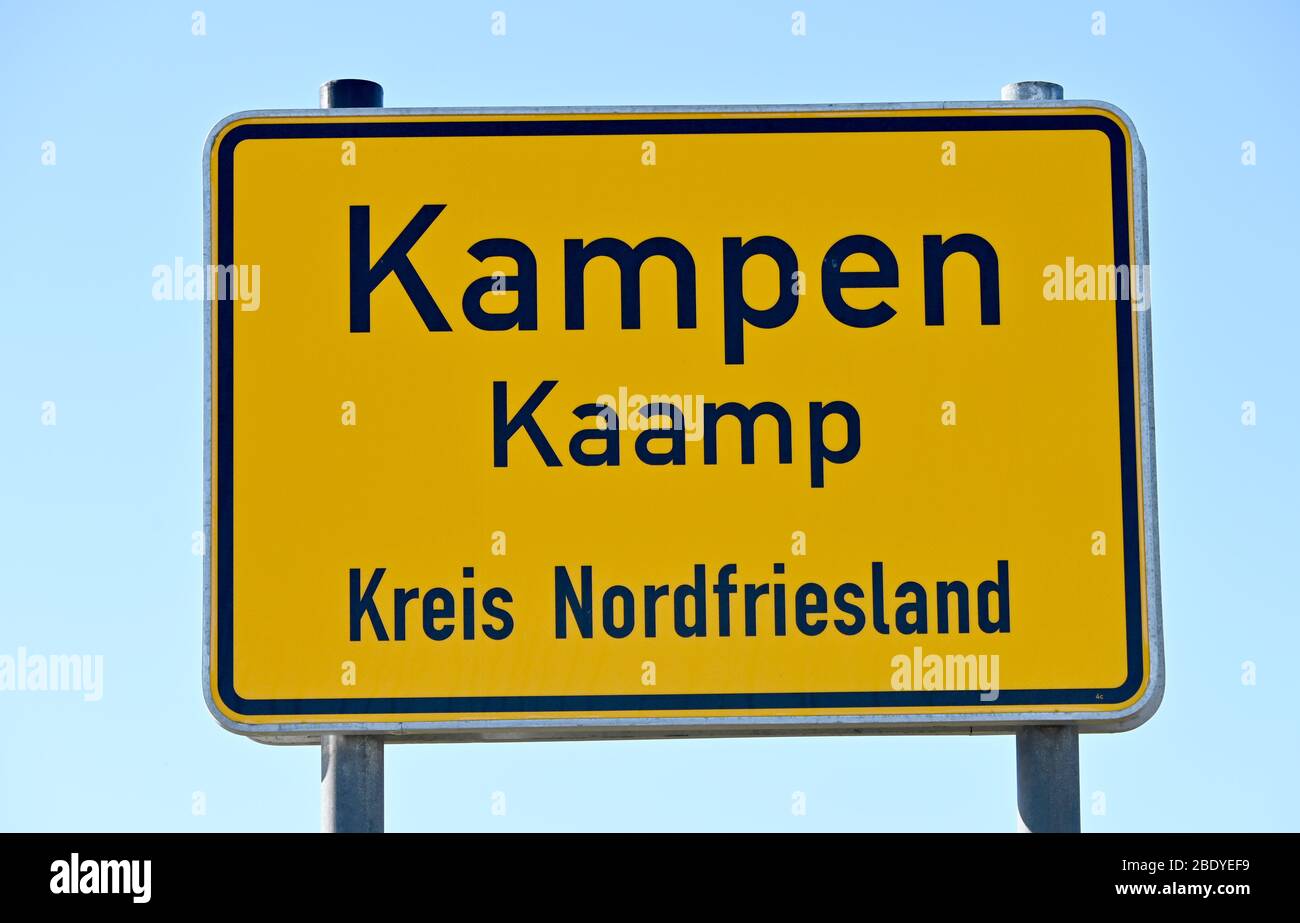 07 April 2020, Schleswig-Holstein, Kampen: The place name sign of ...