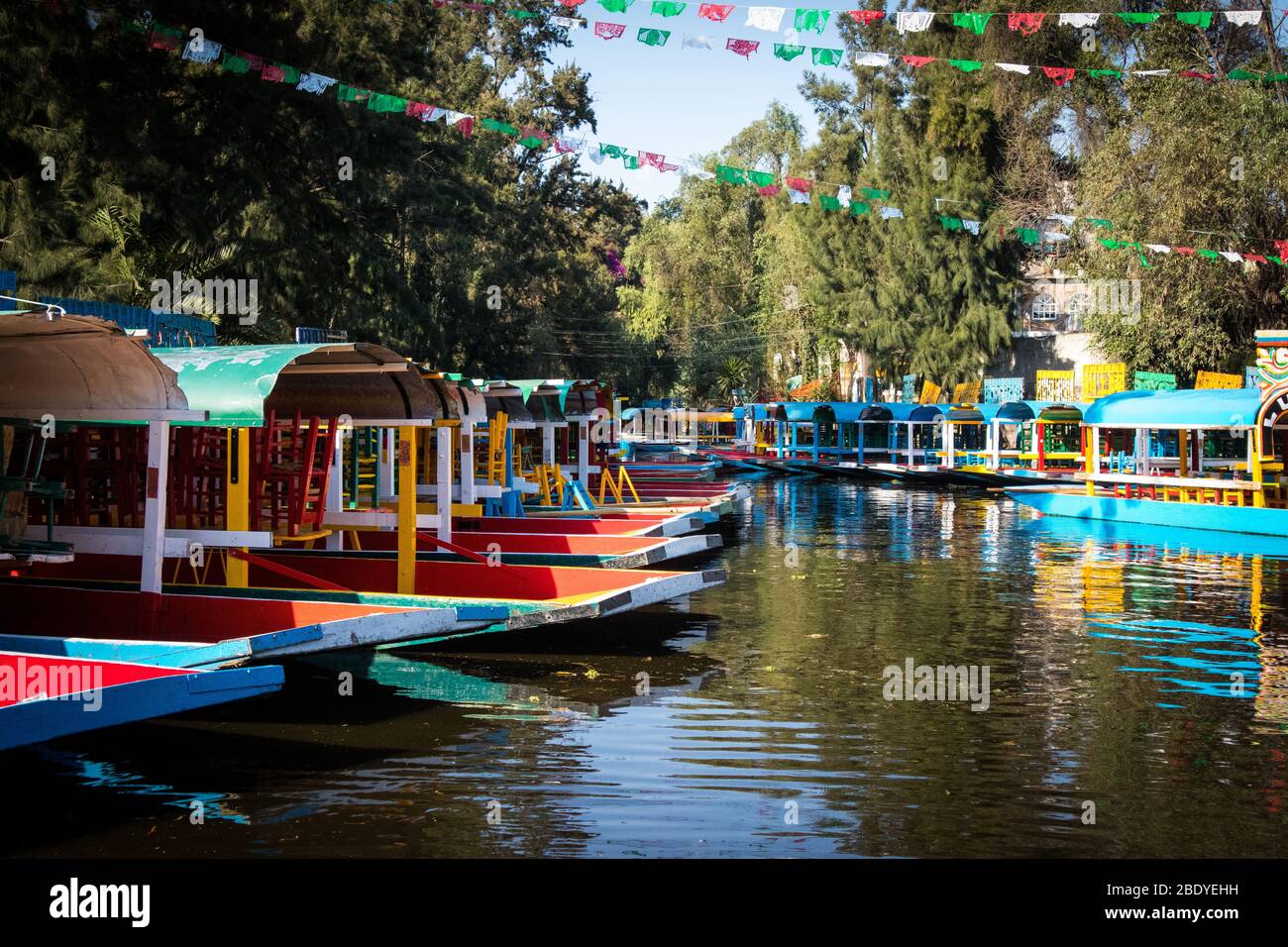 Colorful boats on the canals of Xochimilco, Mexico City Stock Photo - Alamy