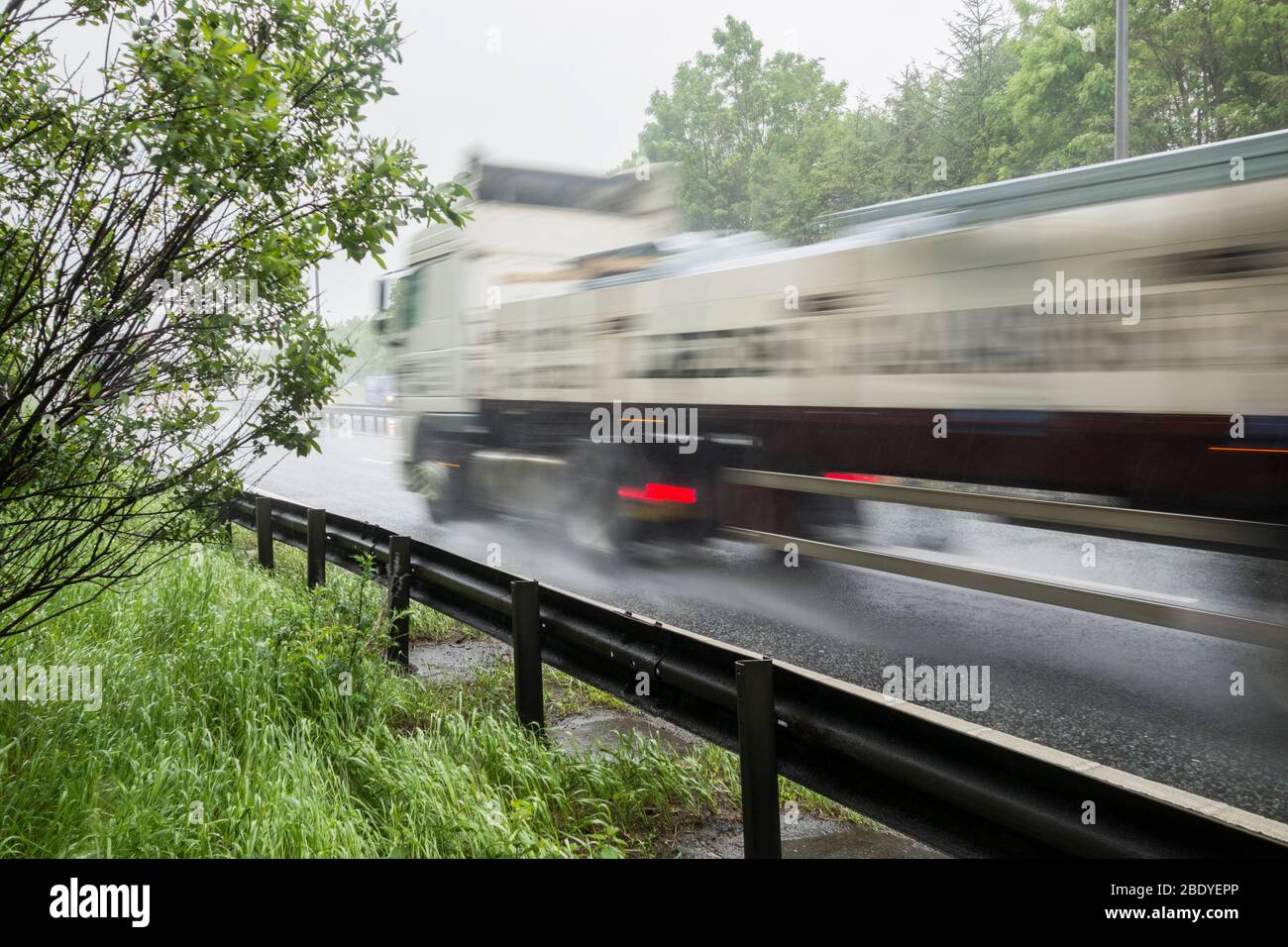 HGV lorry, truck in heavy rain on A19 dual carriageway, north east ...