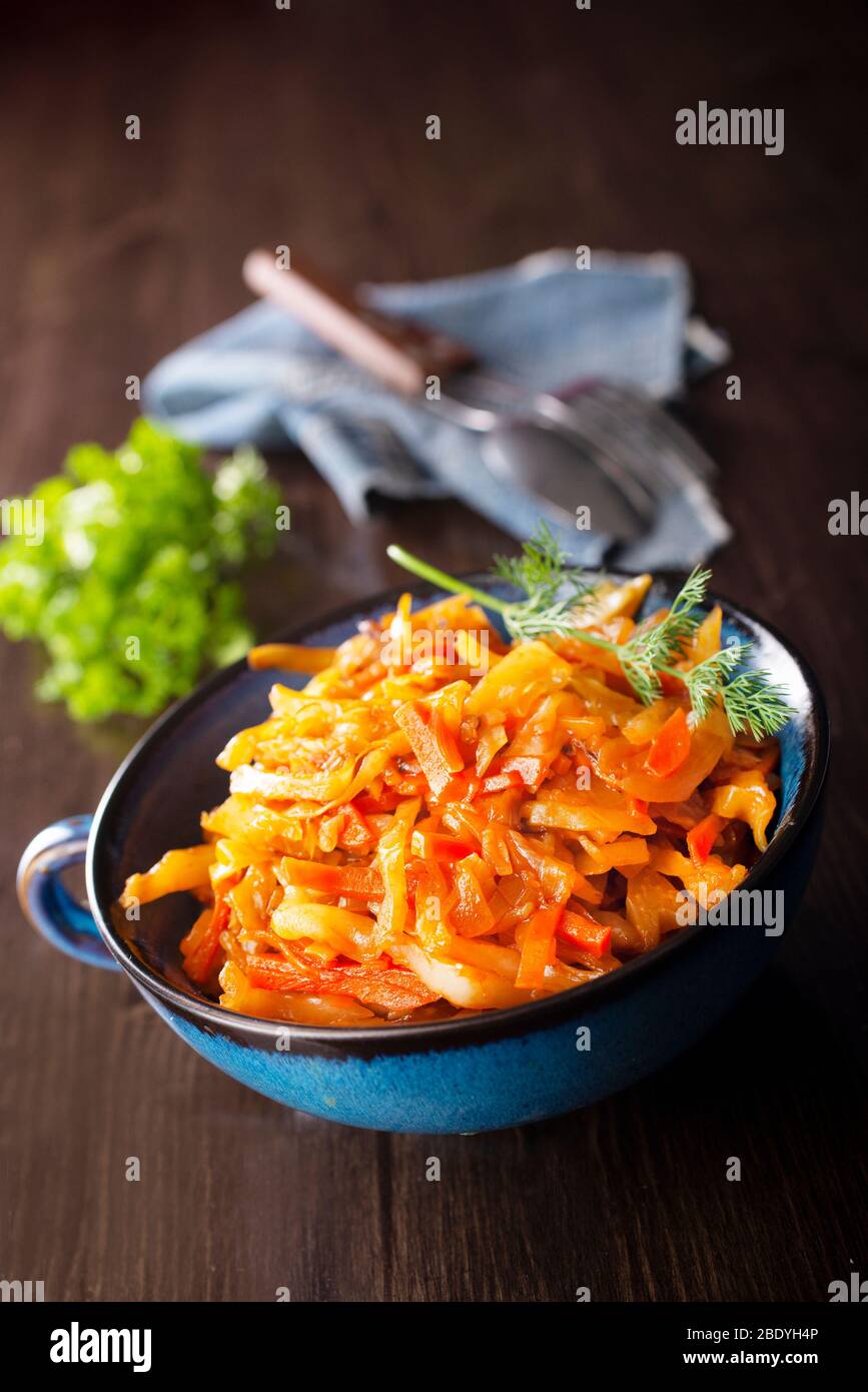 Cabbage stew with carrot in tomato sauce - traditional dish of Russian ...