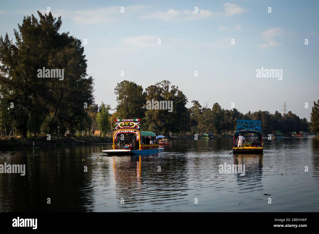 Two boats floating on the canals of Xochimilco, Mexico City, Mexico ...