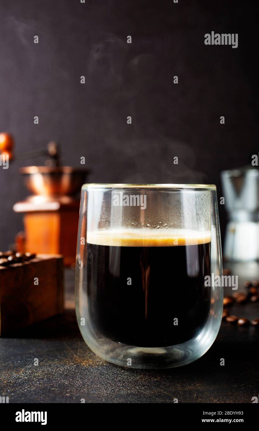 coffee drink in glass cuo on a table Stock Photo - Alamy