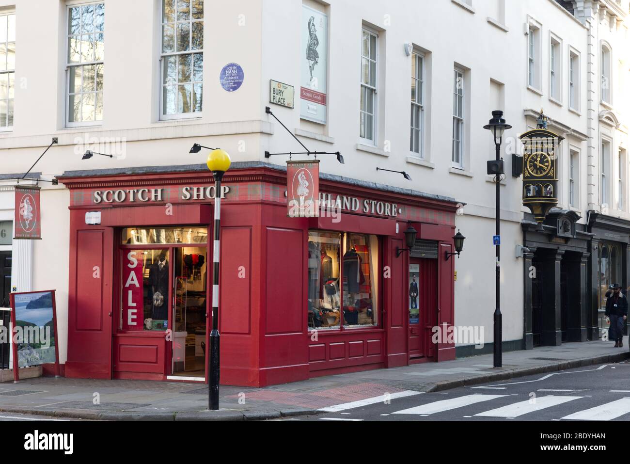 Scotch shop with John Nash blue plaque, Bury place London Stock Photo ...