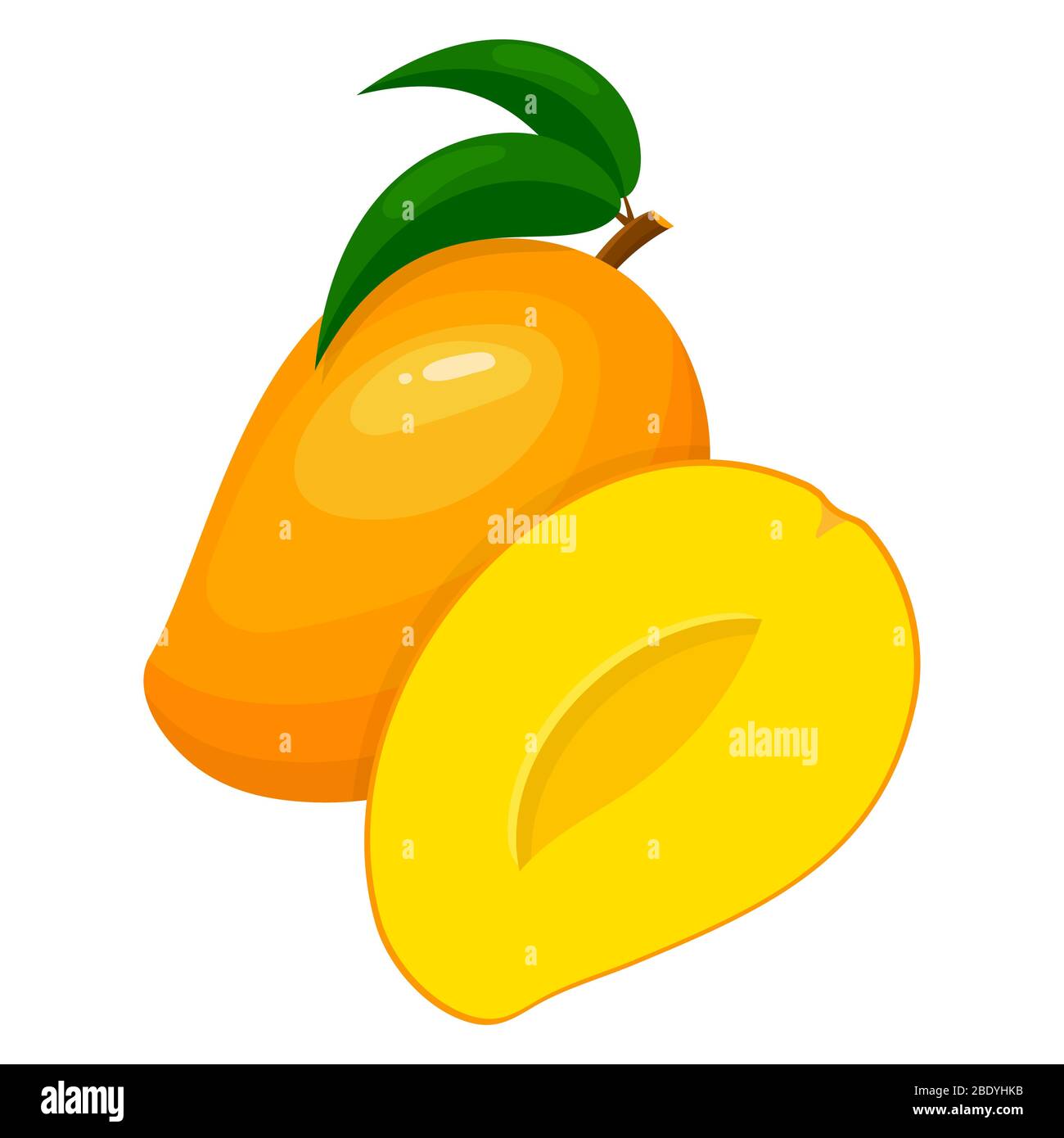 Fresh bright exotic whole and half mango isolated on white background ...