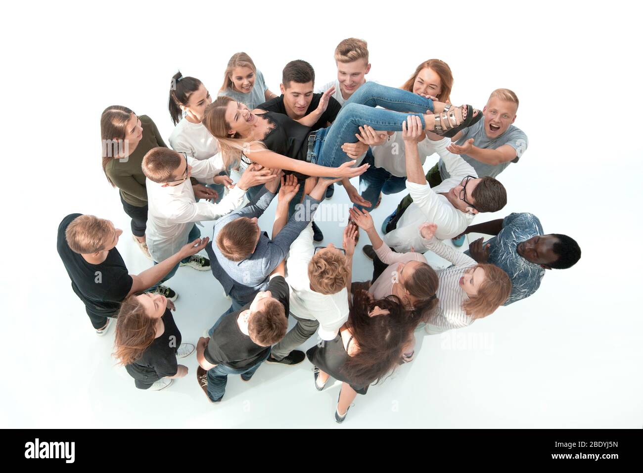 top view. happy young team congratulating each other Stock Photo - Alamy