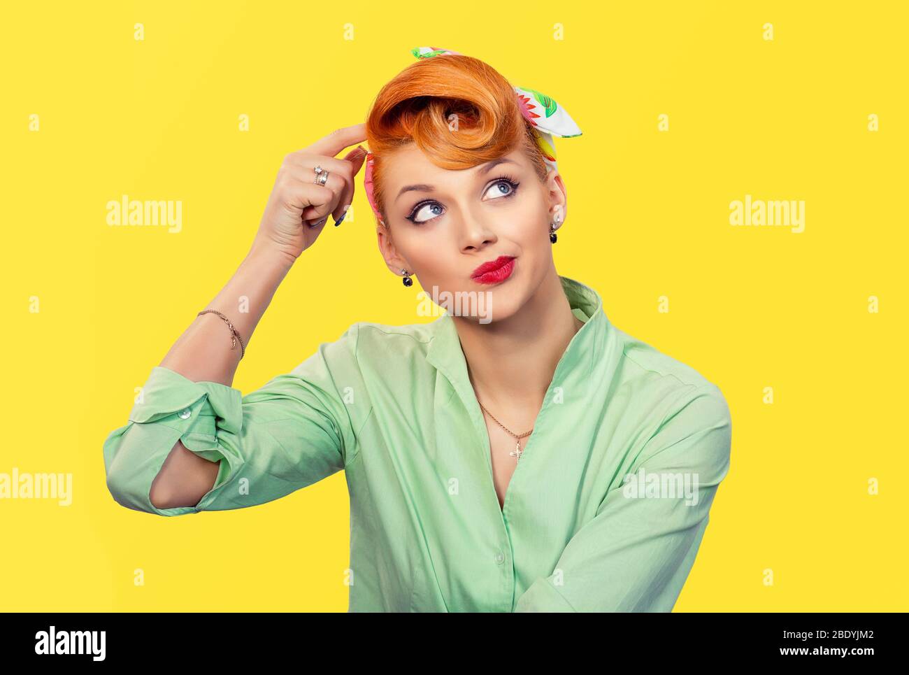 Thinking girl. Portrait closeup funny confused skeptical woman girl ...