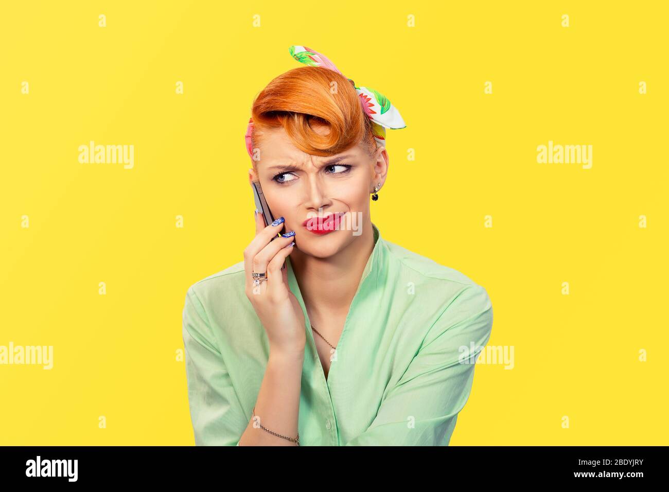 Frustrated woman on cell phone. Closeup portrait headshot beautiful ...