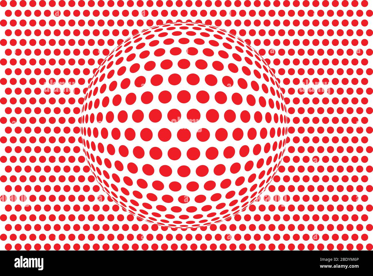 Vector illustration of a distorted red surface. 2D pattern with fisheye ...