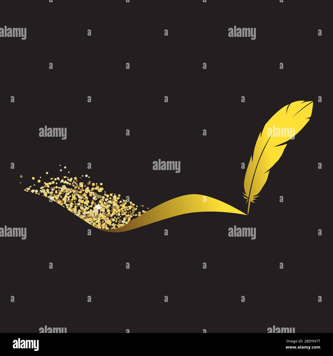 golden quill feather pen leaves glittering trail Stock Vector Image ...
